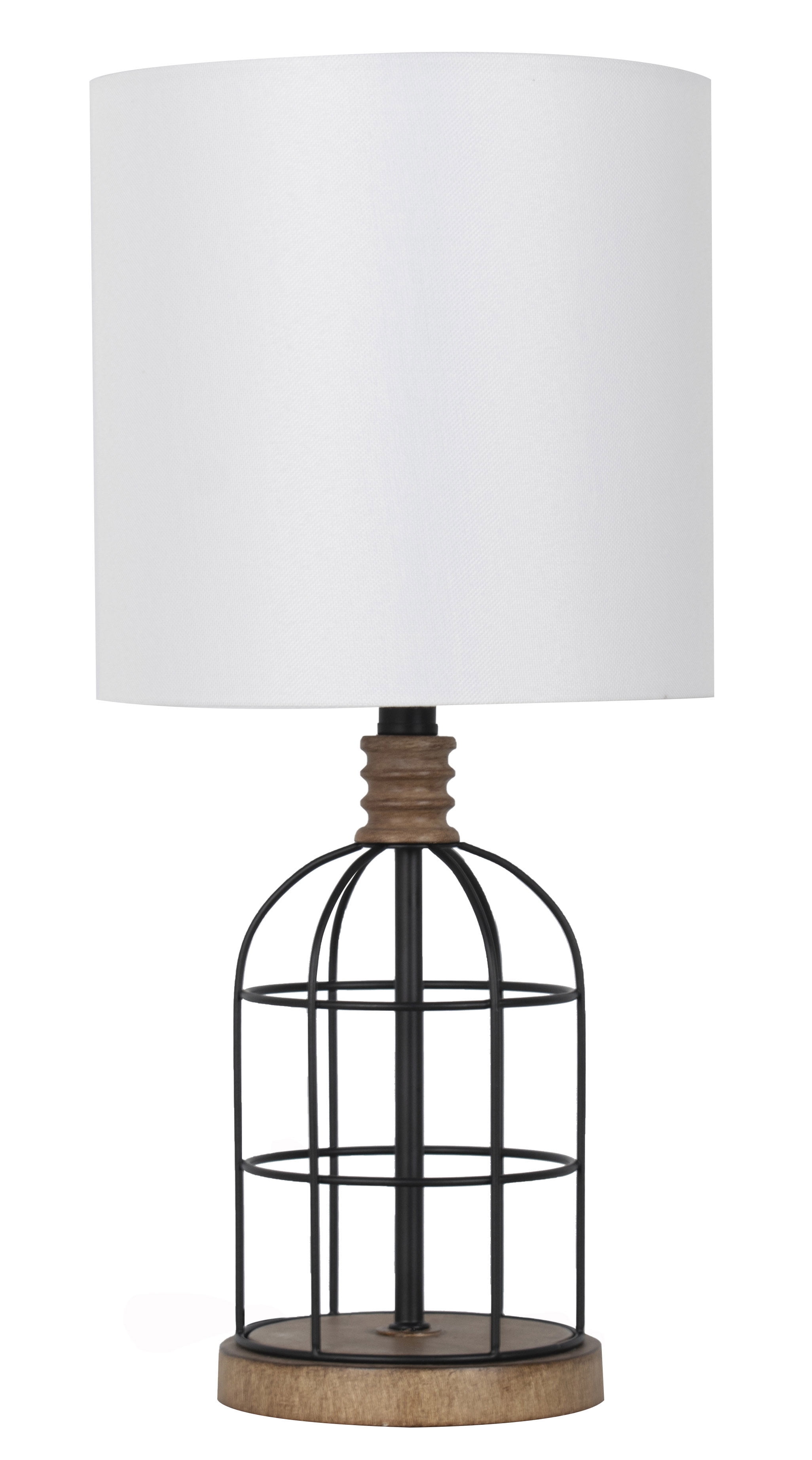 Mainstays Cage Metal and Wood Table Lamp with White Shade for Office or ...