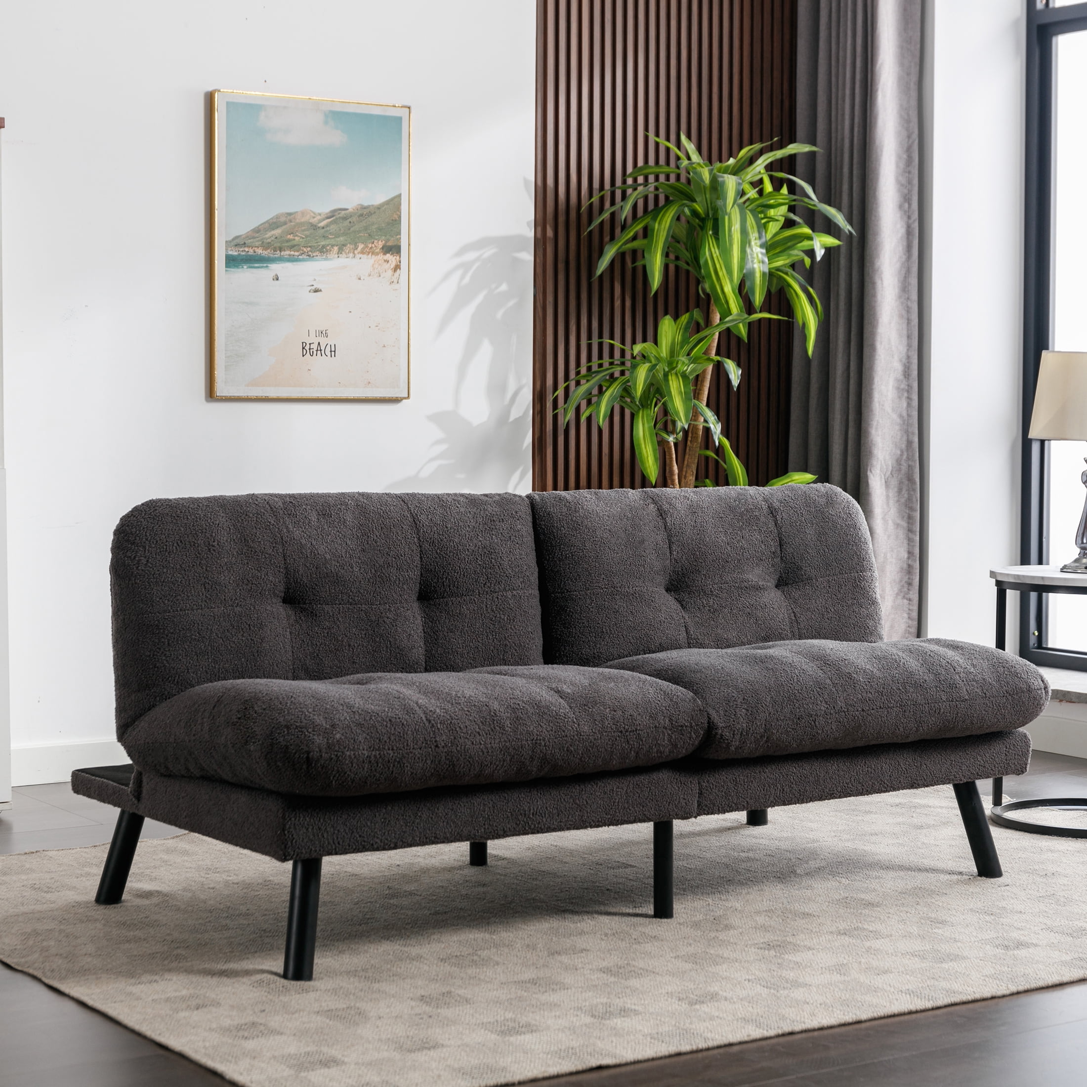 Mainstays Camden Cozy Futon, Charcoal Boucle Fabric, 72" - Walmart.com