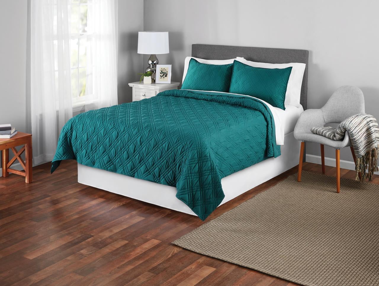 Mainstays Camille Modern Teal Diamond Woven Quilt, King - Walmart.com