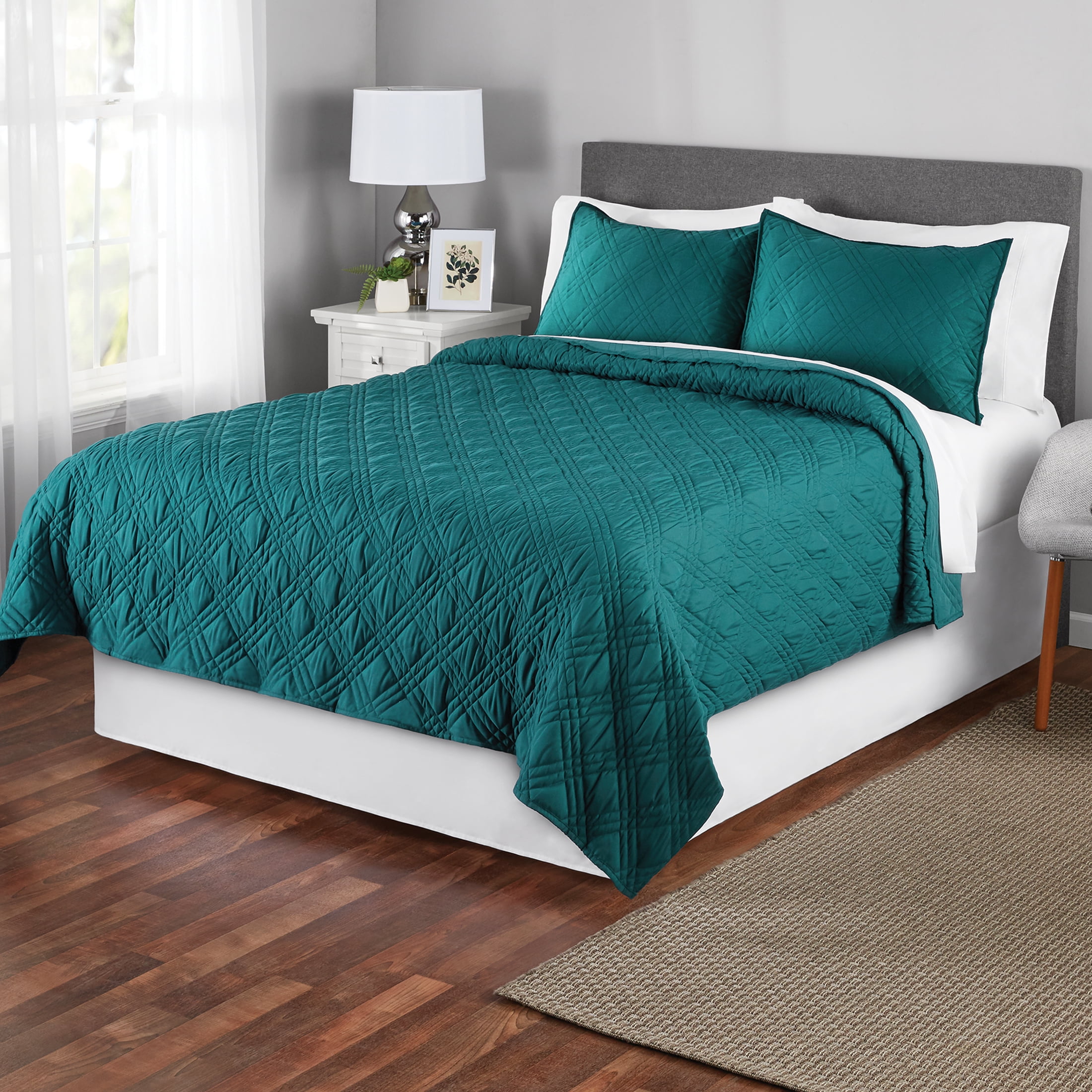 Mainstays Camille Teal Diamond Polyester Quilt, Full/Queen - Walmart.com