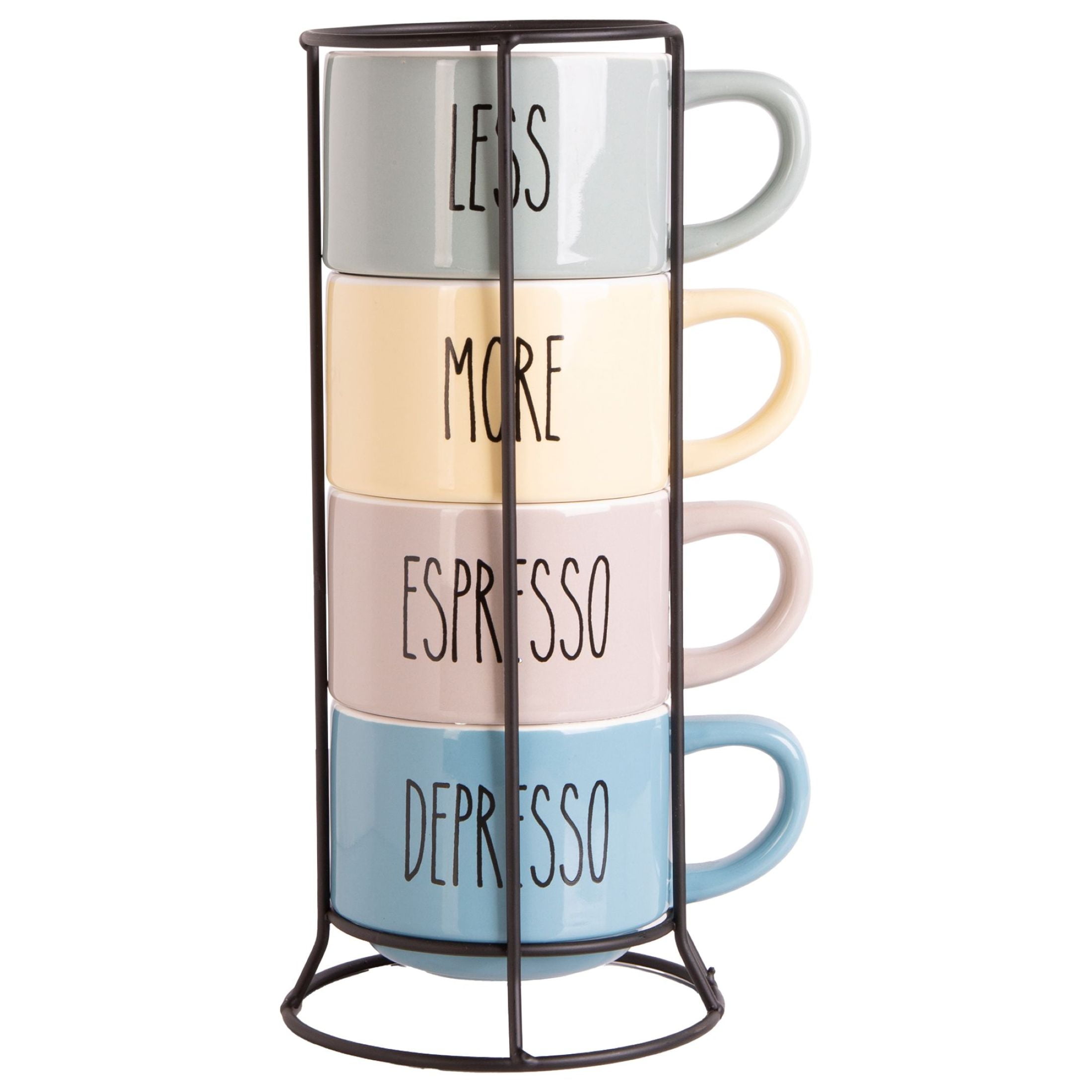 Mainstays Ceramic Espresso Mugs Rack, Stackable 2.5 oz Pastel Mug Set ...
