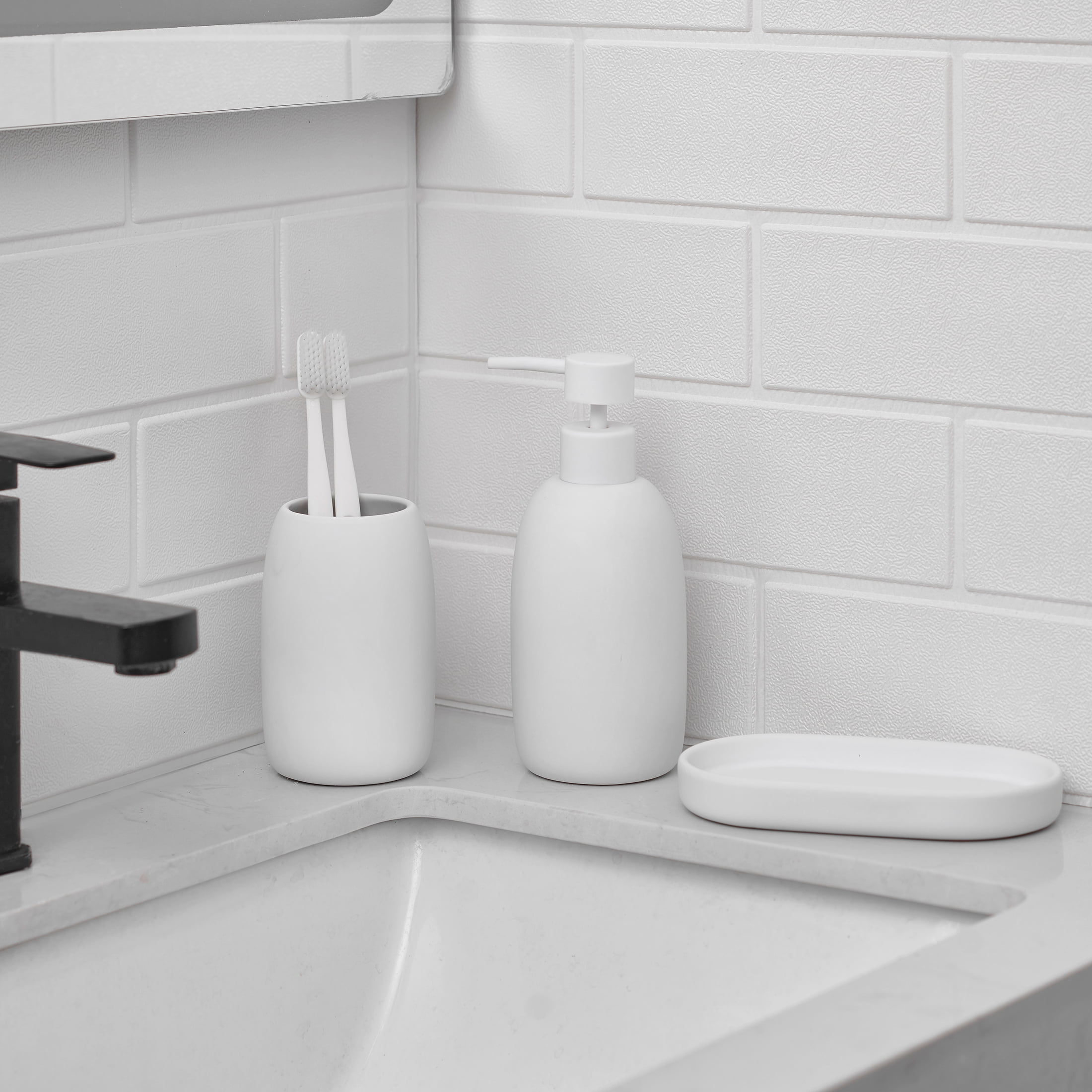 Brandclub - Mainstays Ceramic Stoneware Bath Accessories 3-Piece Set, White