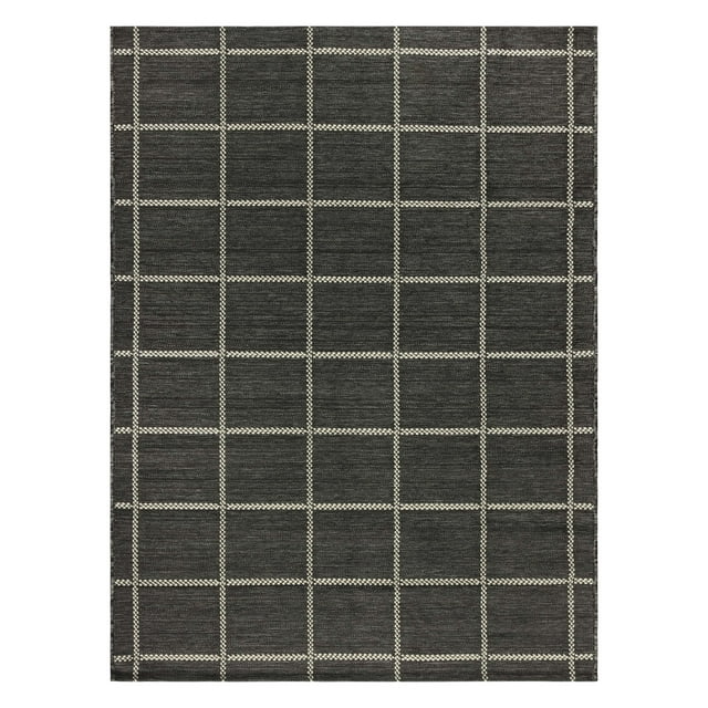 Mainstays Charcoal Checkered Woven 5’ x 7’ Outdoor Rug - Polypropylene ...