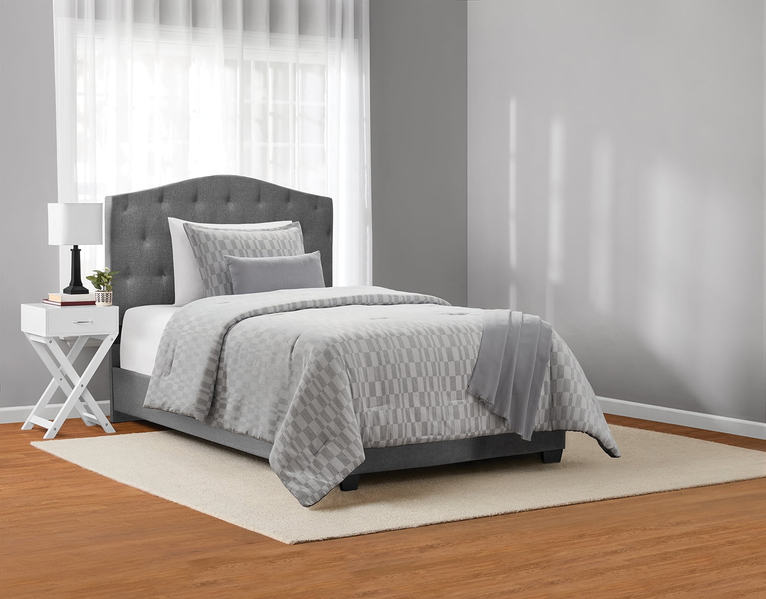 Mainstays Check 4-Piece Soft Silver Comforter Set, Twin/Twin XL ...