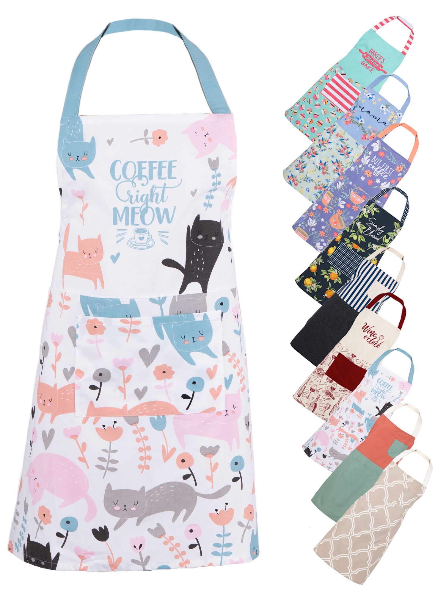Mainstays Chef Kitchen Apron, 28" x 32" Cat Cotton Bib Apron with ...