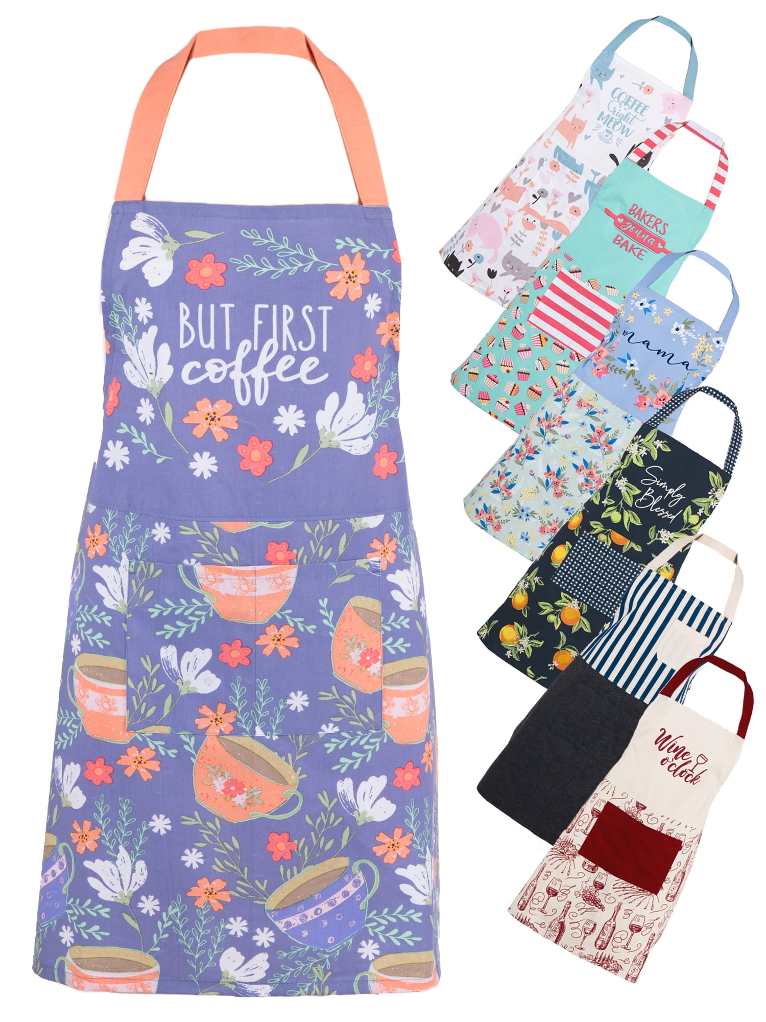 Mainstays Chef Kitchen Apron, 28" x 32" Coffee Cotton Bib Apron with ...