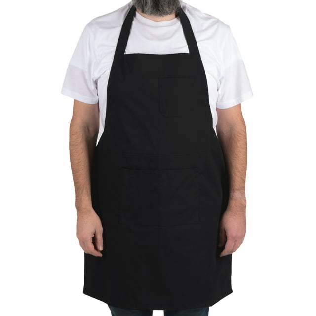 Mainstays Chef Kitchen Apron, 28" x 32" Cotton Bib Apron with Pockets ...