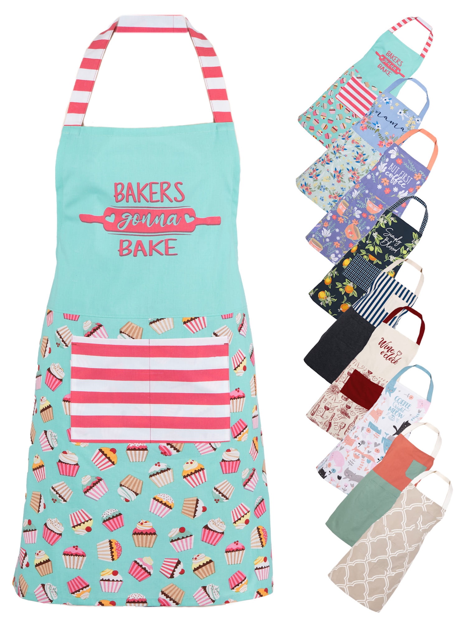 Mainstays Chef Kitchen Apron, 28" x 32" Cupcake Cotton Bib Apron with ...