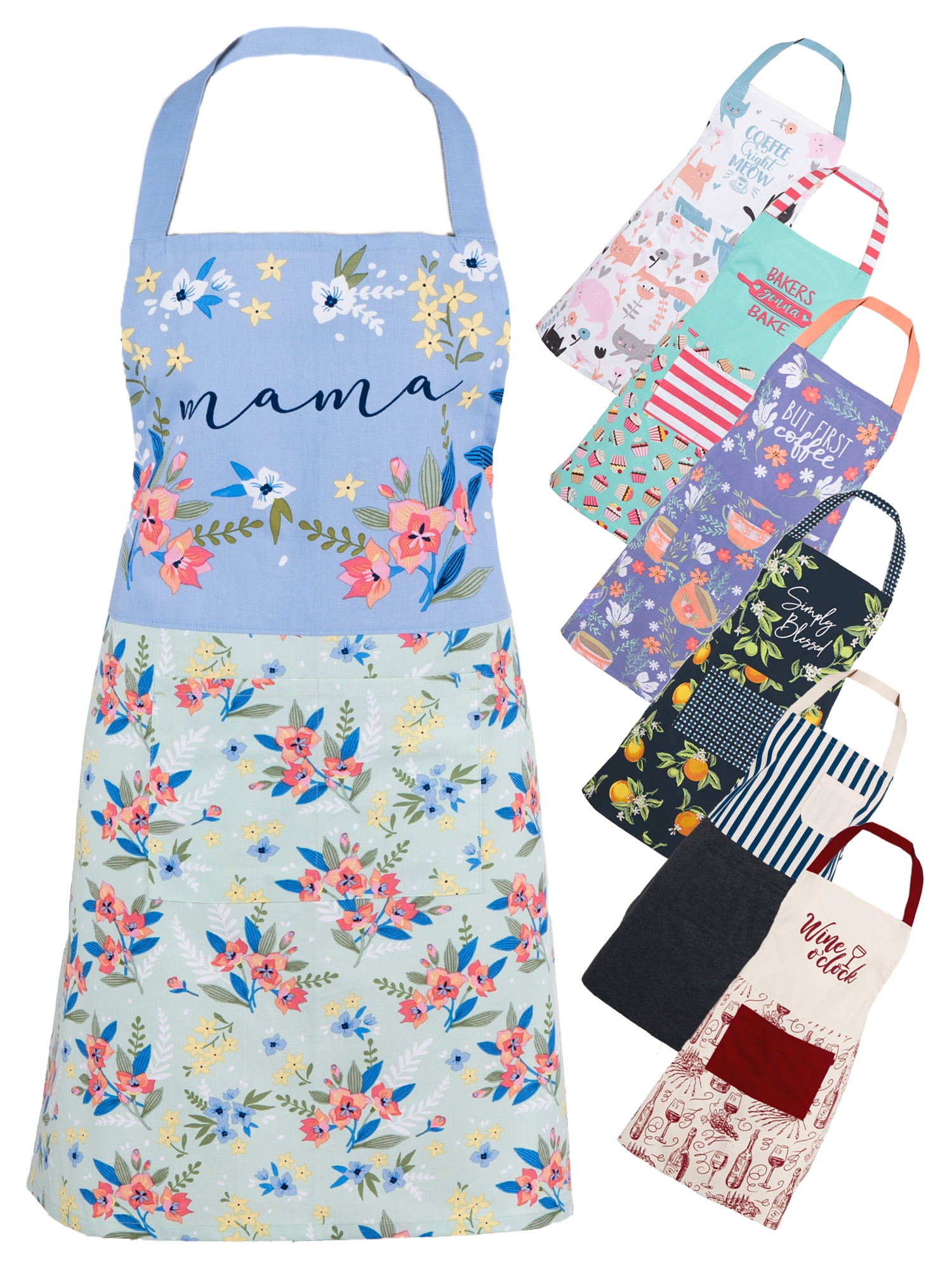 Mainstays Chef Kitchen Apron, 28" x 32" Floral Cotton Bib Apron with ...