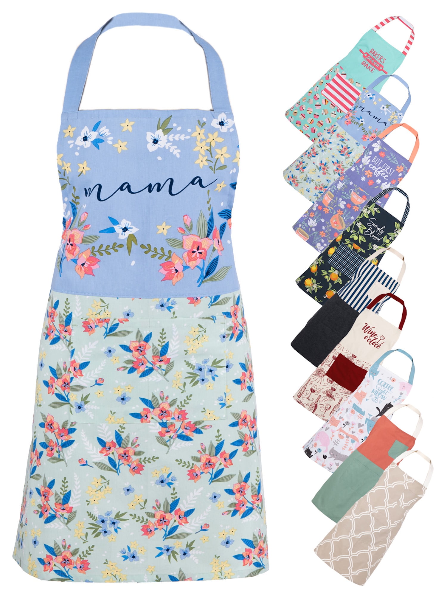 Mainstays Chef Kitchen Apron, 28" x 32" Floral Cotton Bib Apron with ...