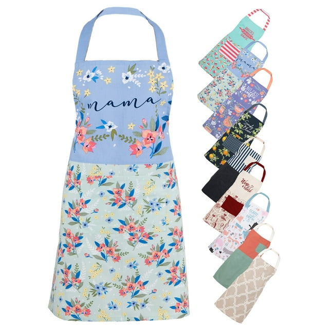 Mainstays Chef Kitchen Apron, 28" x 32" Floral Cotton Bib Apron with ...