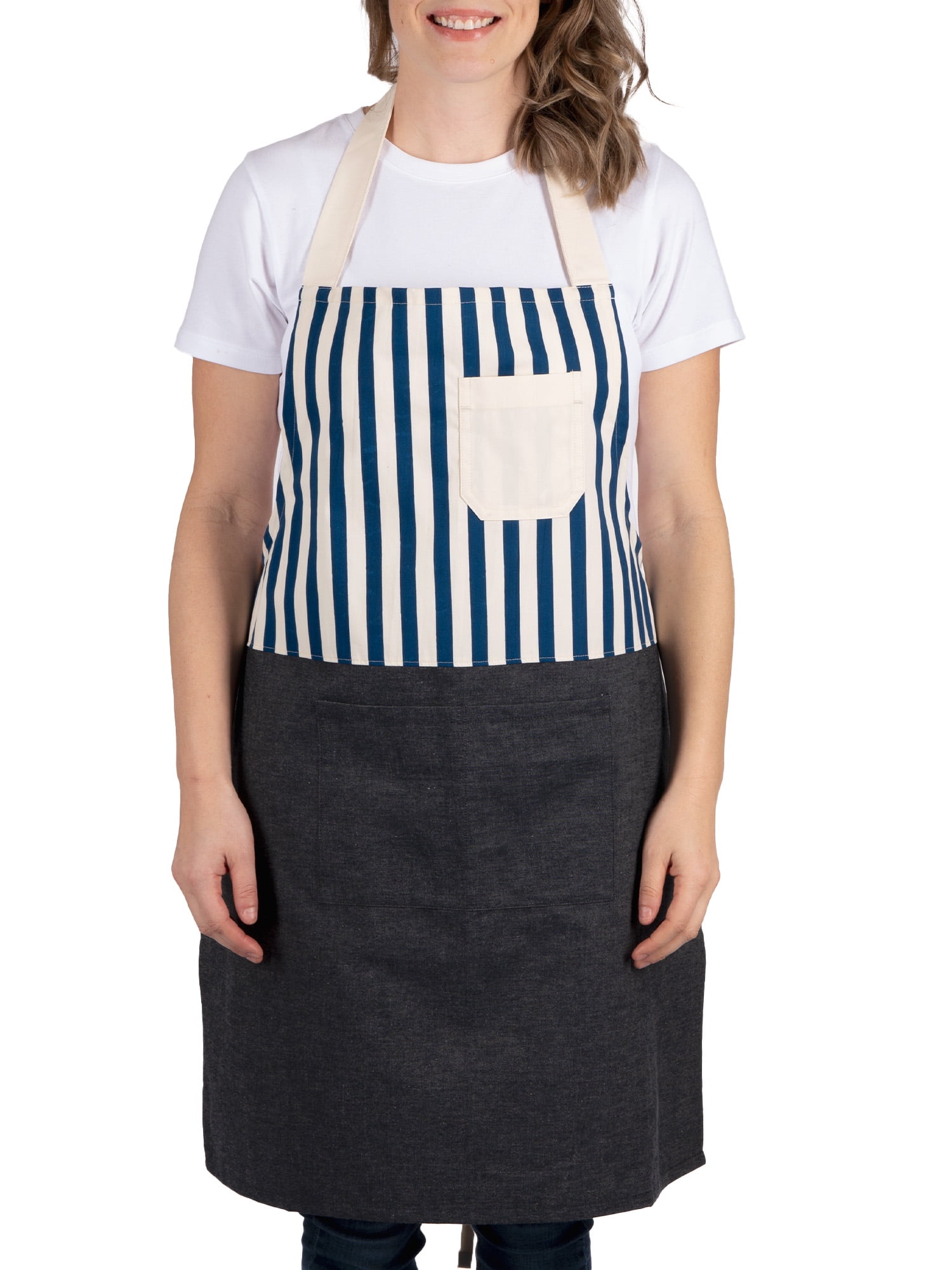 Mainstays Chef Kitchen Apron, 28" x 32" Stripe Cotton Bib Apron with ...