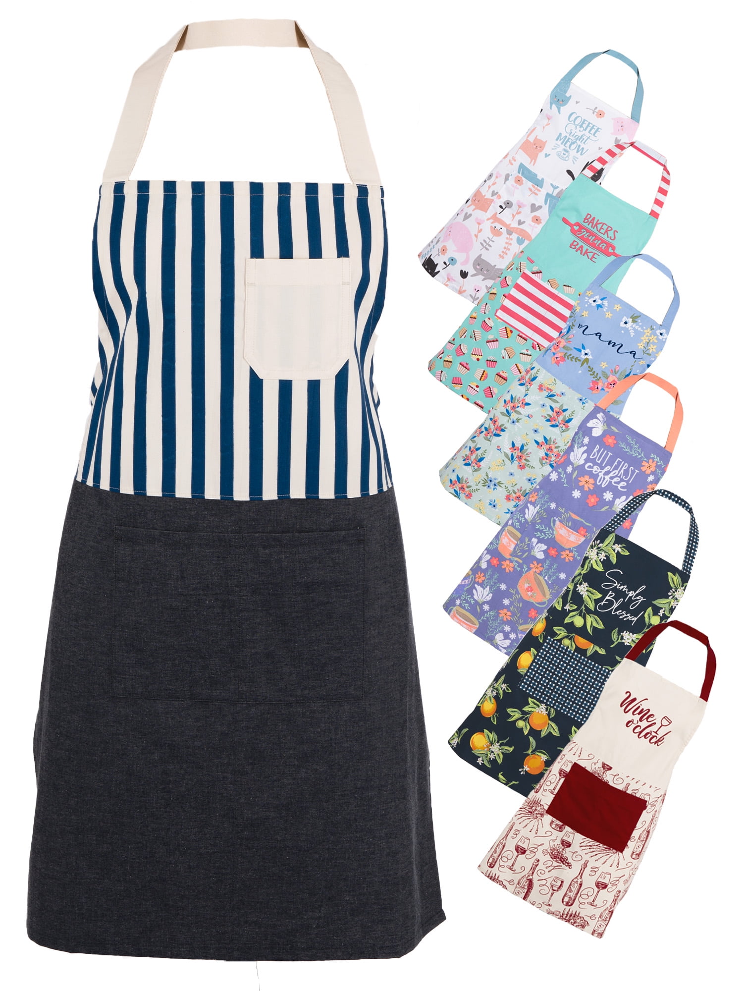 Mainstays Chef Kitchen Apron, 28" x 32" Stripe Cotton Bib Apron with ...