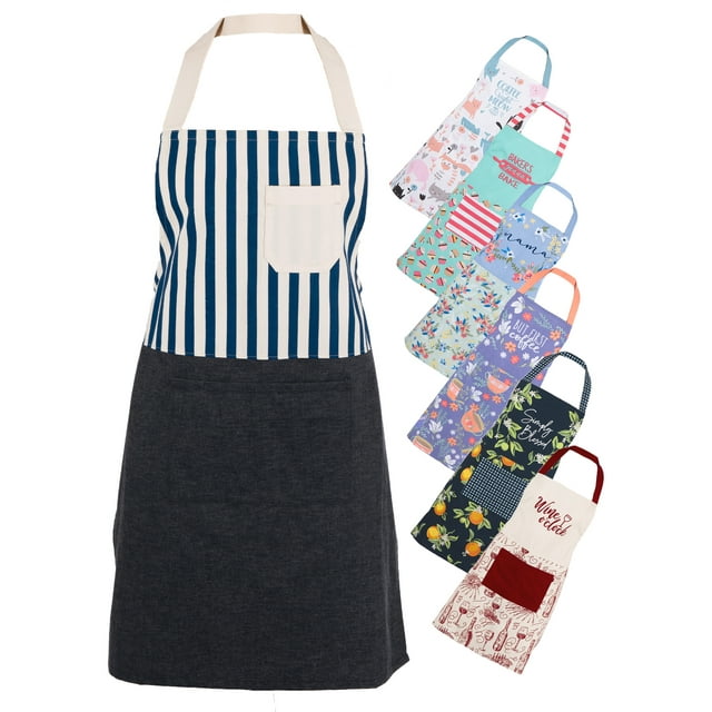 Mainstays Chef Kitchen Apron, 28" x 32" Stripe Cotton Bib Apron with ...