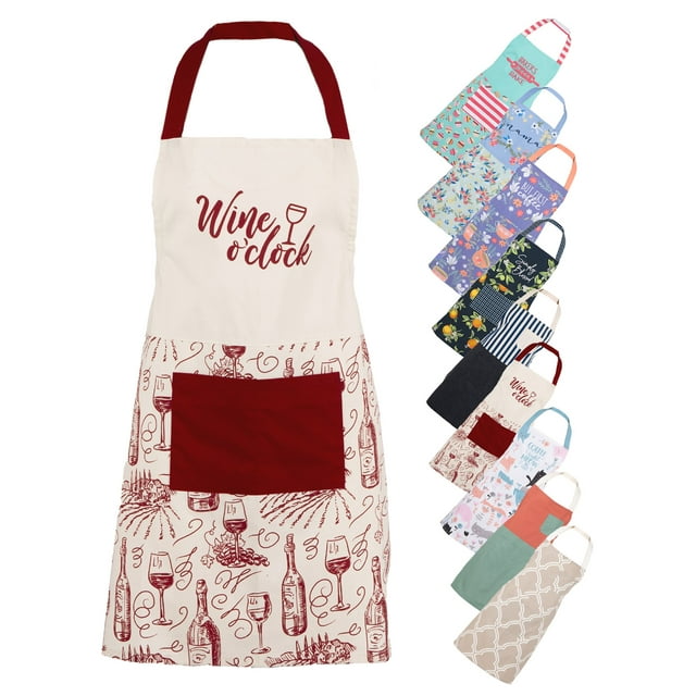 Mainstays Chef Kitchen Apron, 28" x 32" Wine Cotton Bib Apron with ...