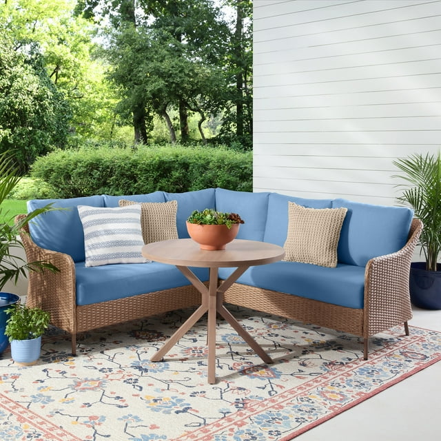 Mainstays Chelsea Outdoor Patio 4-Pieces Sectional Dining Set with Blue ...