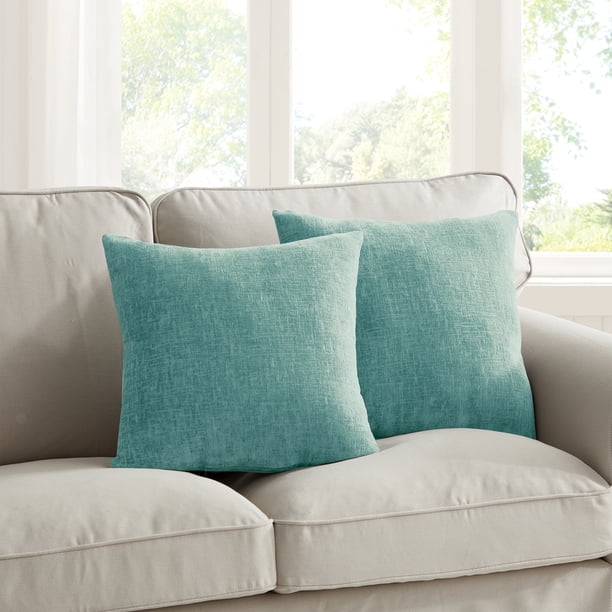 Mainstays Chenille 18" x 18" Turquoise Solid Polyester Decorative ...