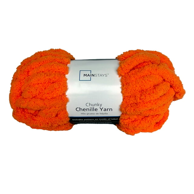Mainstays Chunky Chenille Yarn, 31.7 yd, Bright Orange, 100% Polyester ...