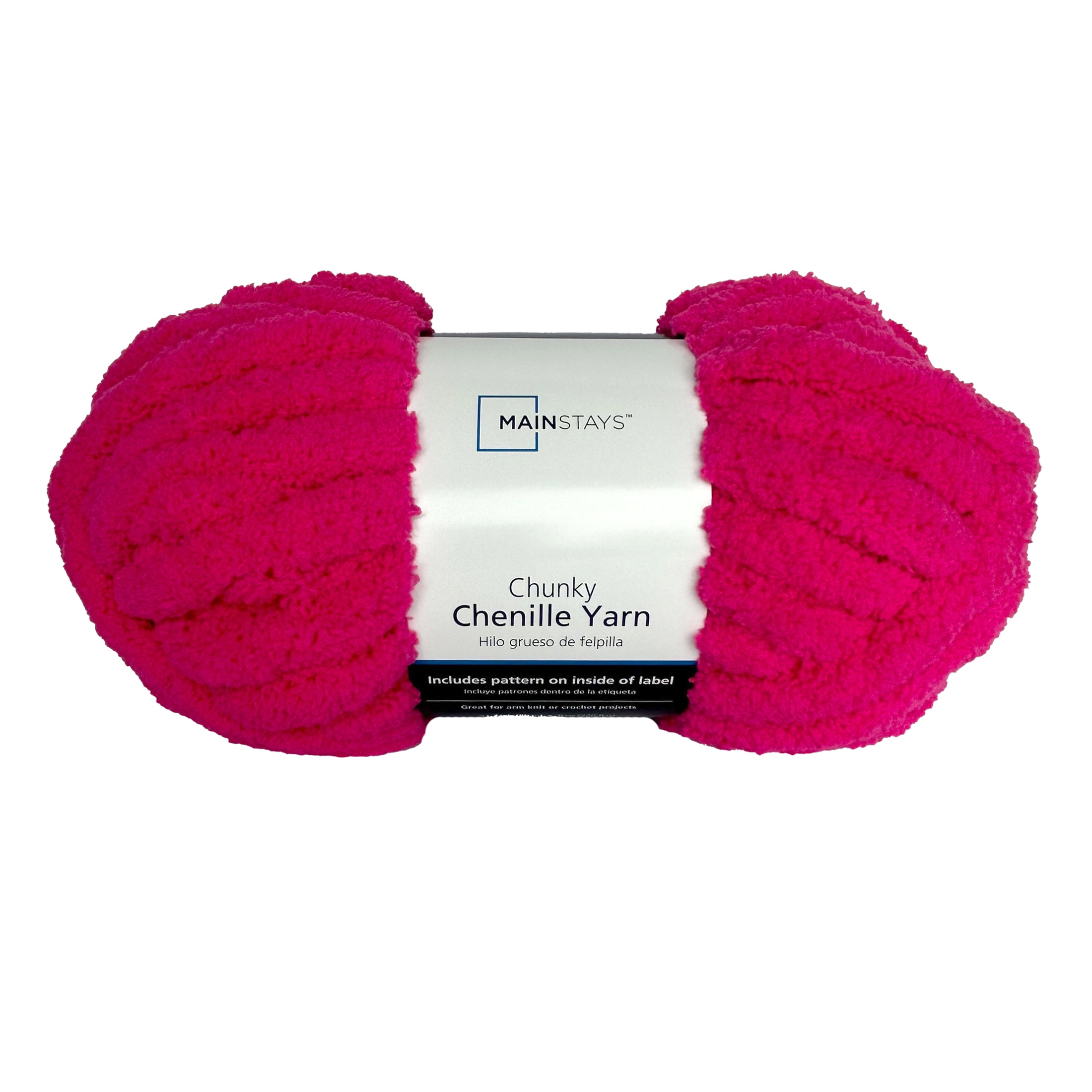 Mainstays Chunky Chenille Yarn, 31.7 yd, Bright Pink, 100% Polyester ...