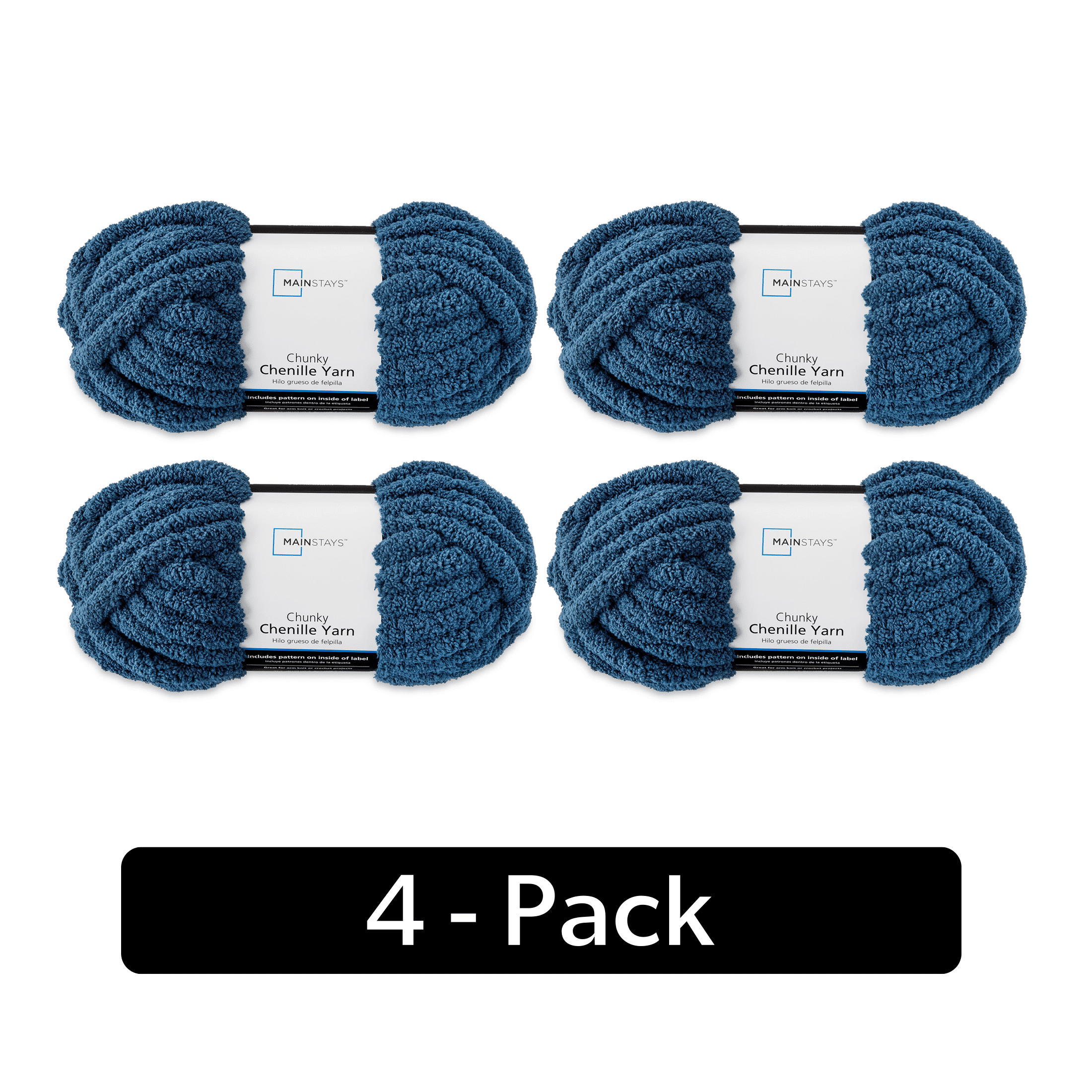 Mainstays Chunky Chenille Yarn, 31.7 yd, Orion Blue, 100% Polyester ...