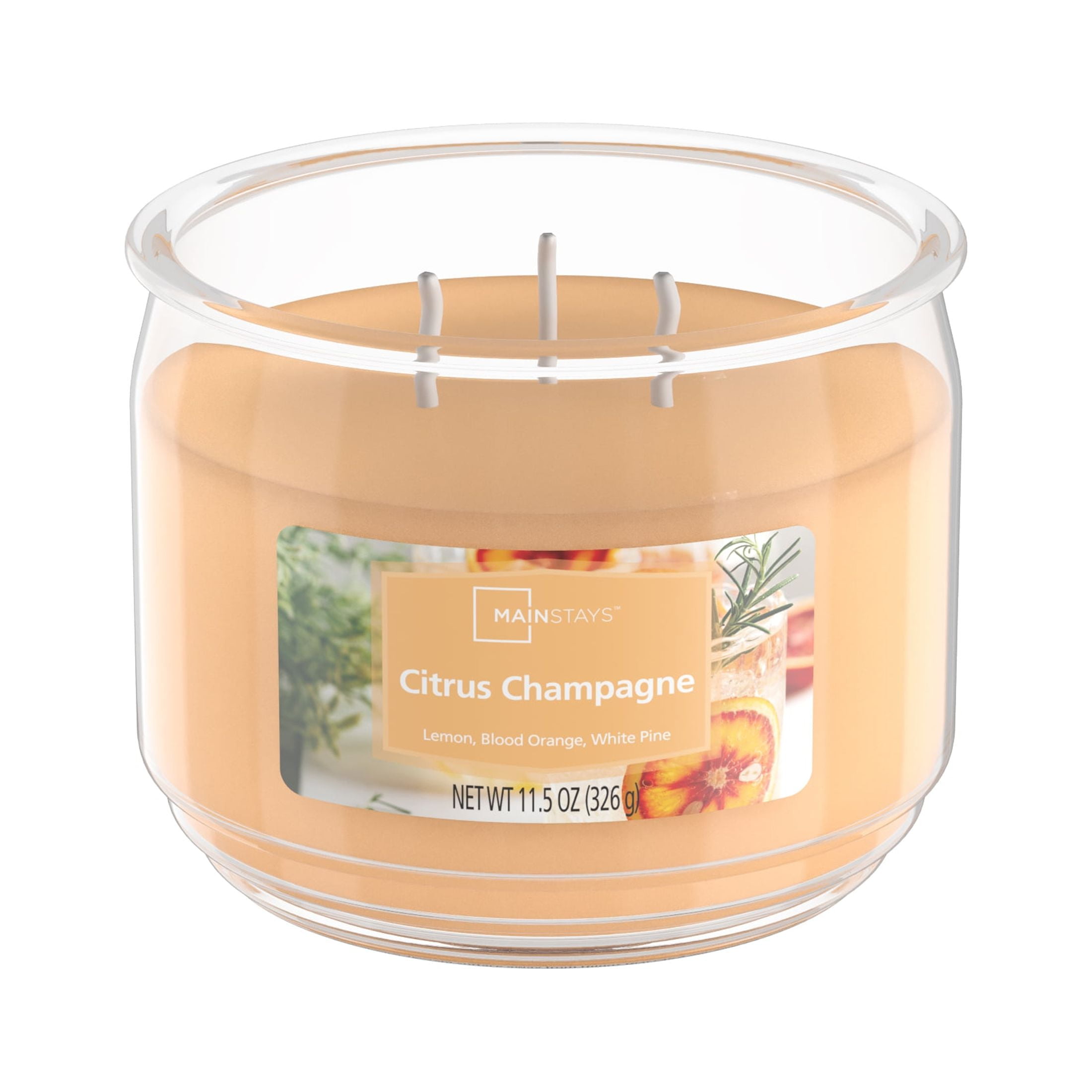 Mainstays Citrus Champagne Scented 3-Wick Glass Jar Candle, 11.5 oz ...