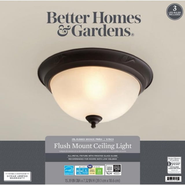 Mainstays Classic 15" Bronze Flush Mount Hardwired Ceiling Light, Light ...