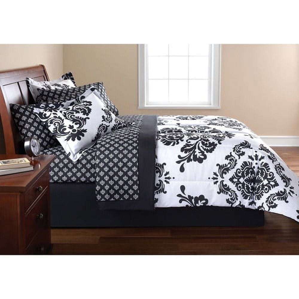 Mainstays Classic Noir Damask Comforter Set Queen Polyester Bedding ...