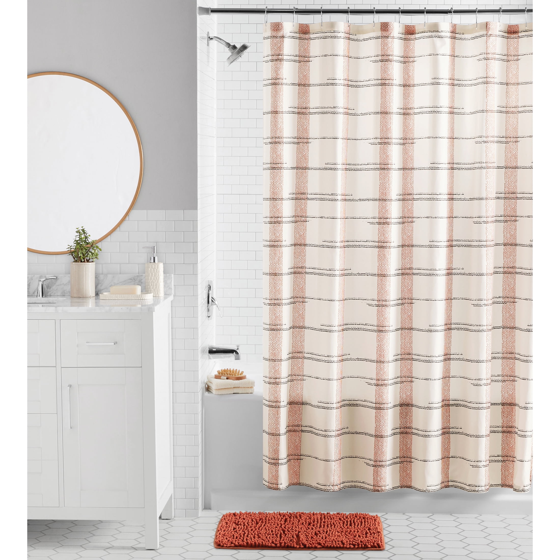 Mainstays Red Plaid Shower Curtain Set – 16-Piece Bathroom Set with ...