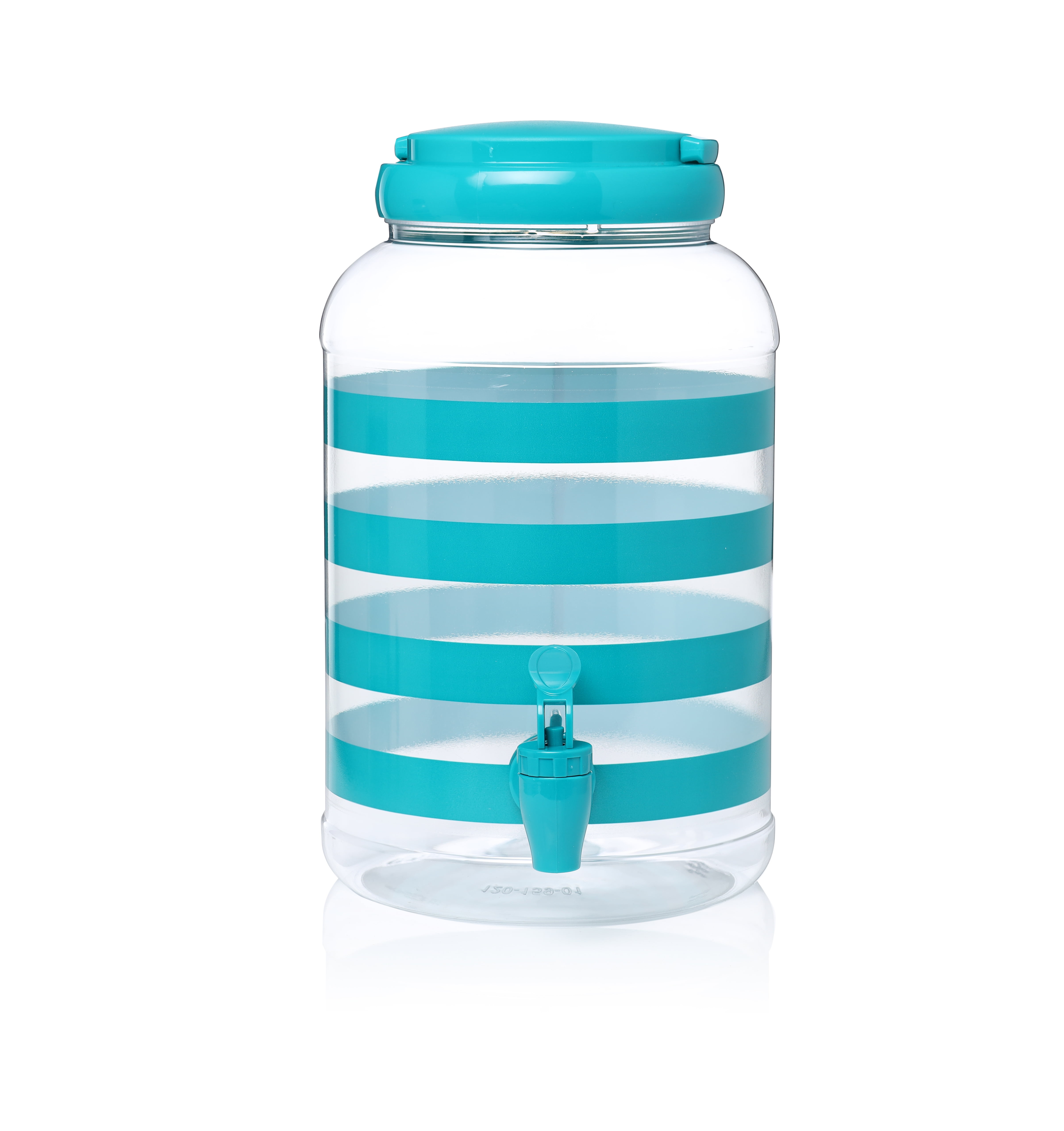Mainstays Clear Plastic Beverage Dispenser Striped Teal Cabana- 1.2 gal ...