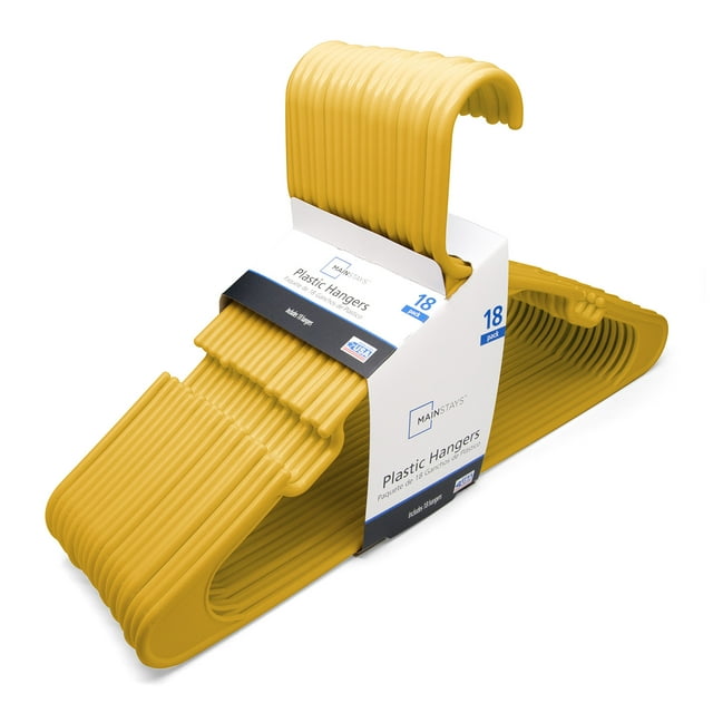 Mainstays Clothing Hangers, 18 Pack, Scoreboard Yellow, Durable Plastic ...