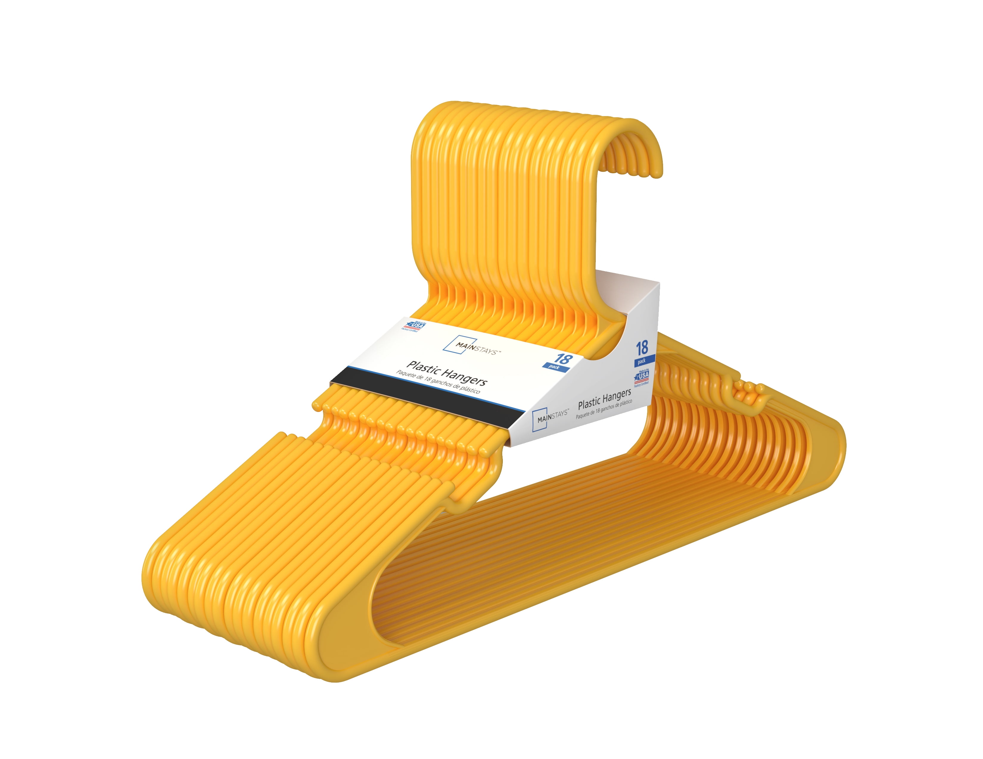 Mainstays Durable Plastic Clothing Hangers, 18 Pack, Scoreboard Yellow ...