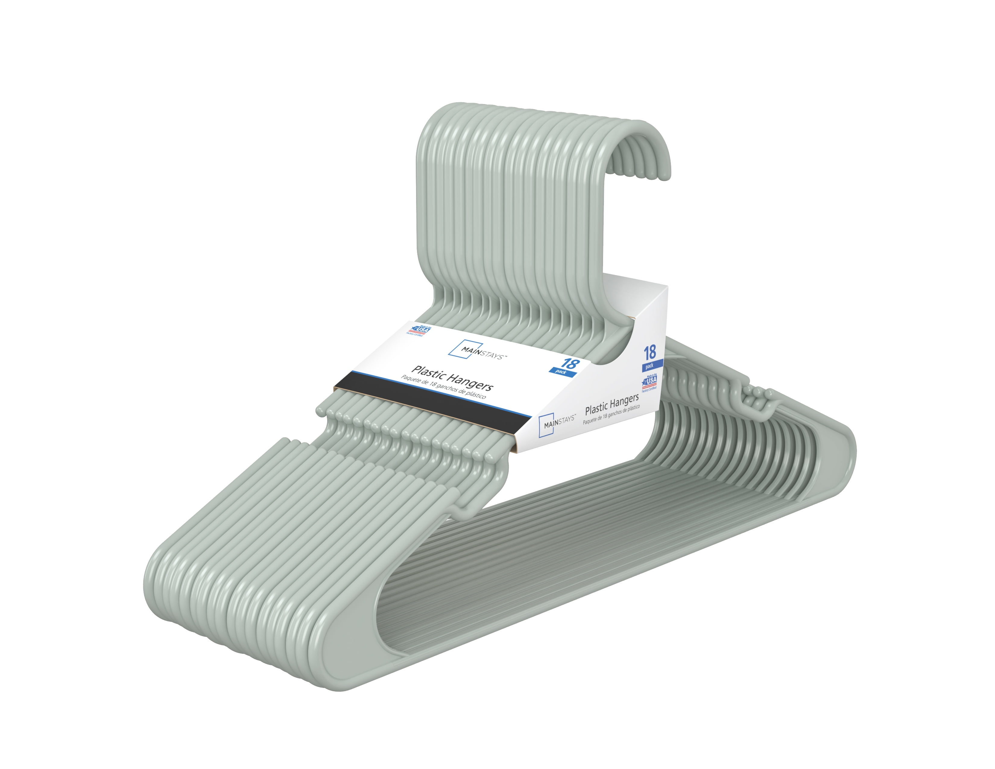 Mainstays Clothing Hangers, 18 Pack, Soft Sea, Durable Plastic ...