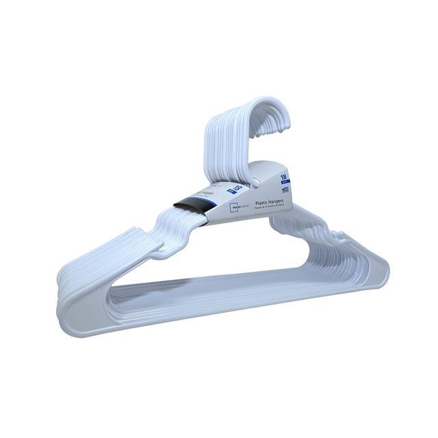 Mainstays Clothing Hangers, 18 Pack, White, Durable Plastic - Walmart ...