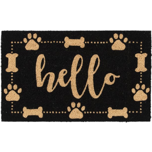 Mainstays Coir Hello Pawprint Black Indoor/Outdoor Doormat, 18"x30 ...