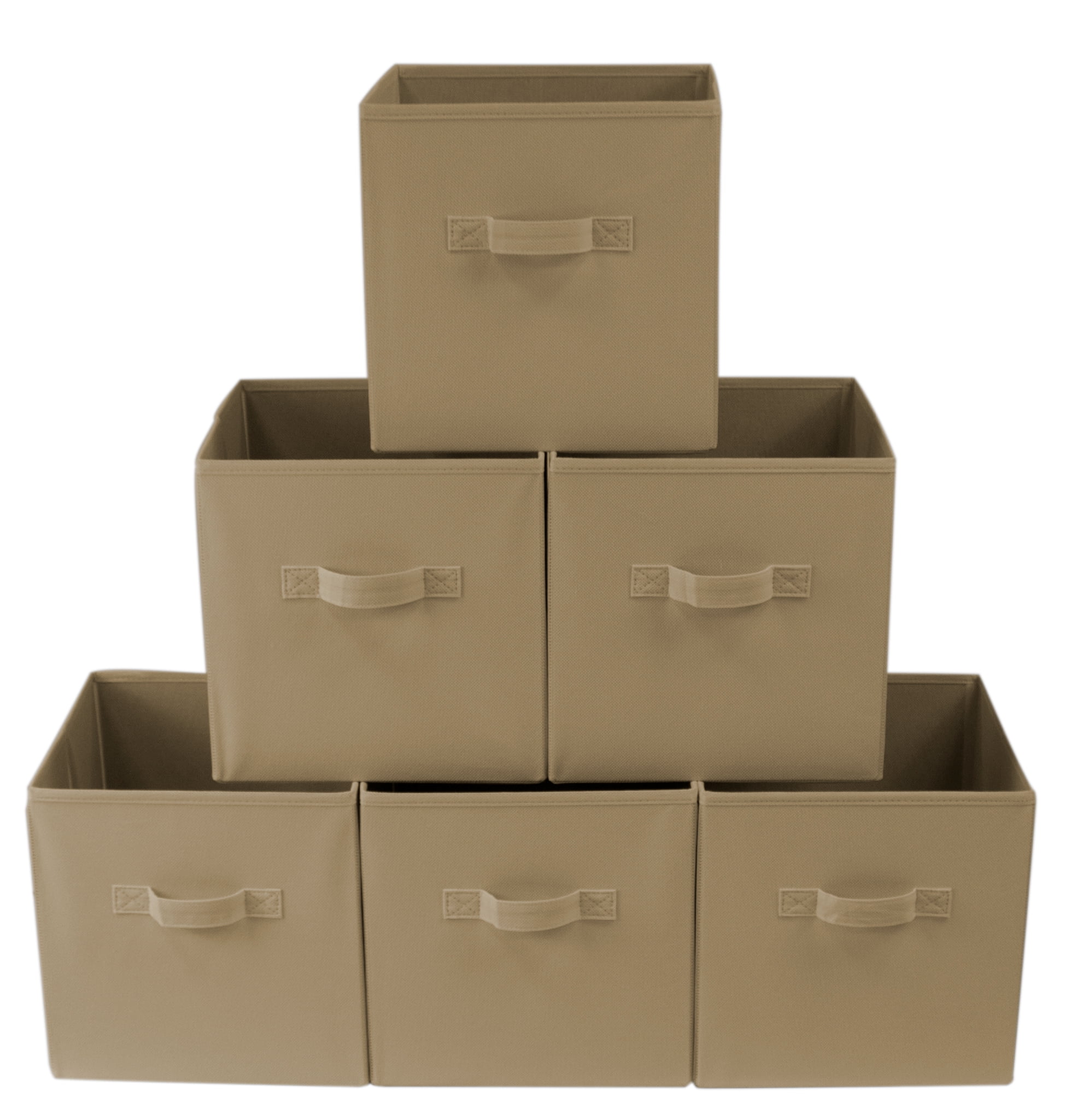 Mainstays Collapsible Cube Fabric Storage Bins (10.5" x 10.5"), Tan, 6 ...
