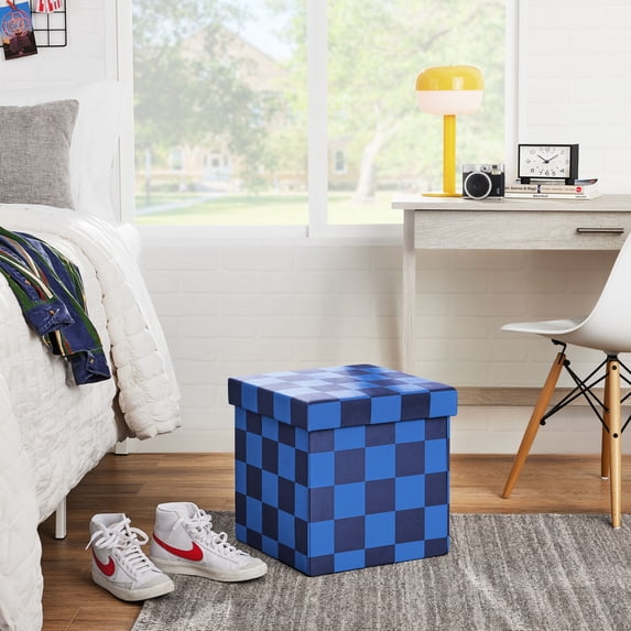 Mainstays Collapsible Storage Ottoman - 15 Blue Check - Walmart.com