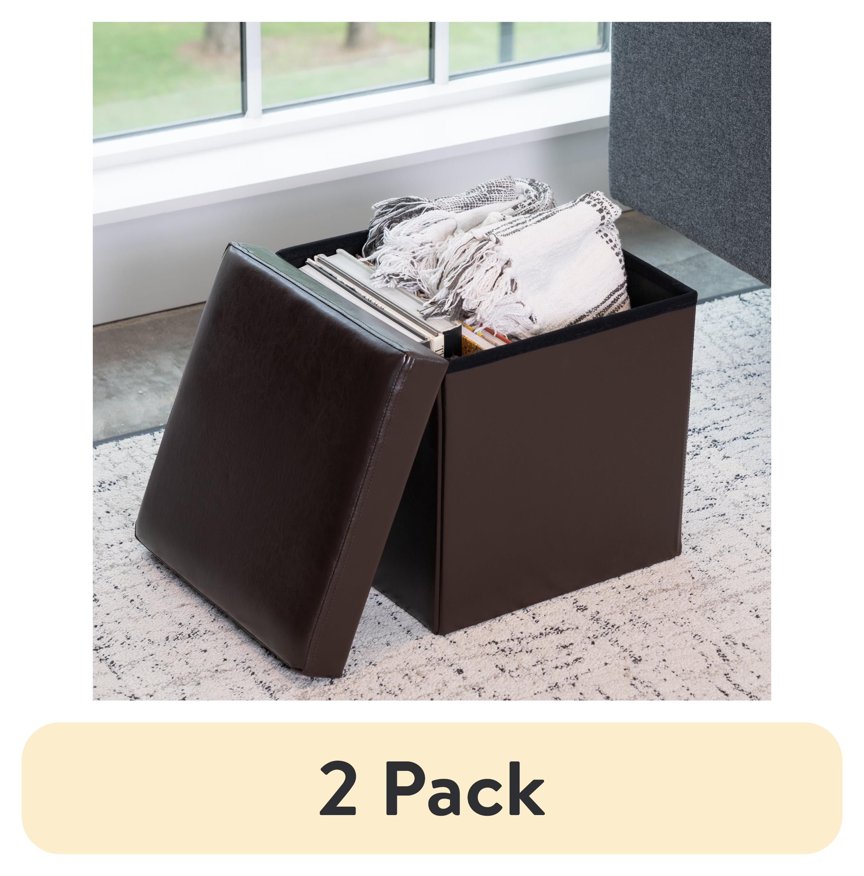 (2 pack) Mainstays Collapsible Storage Ottoman, Brown - Walmart.com