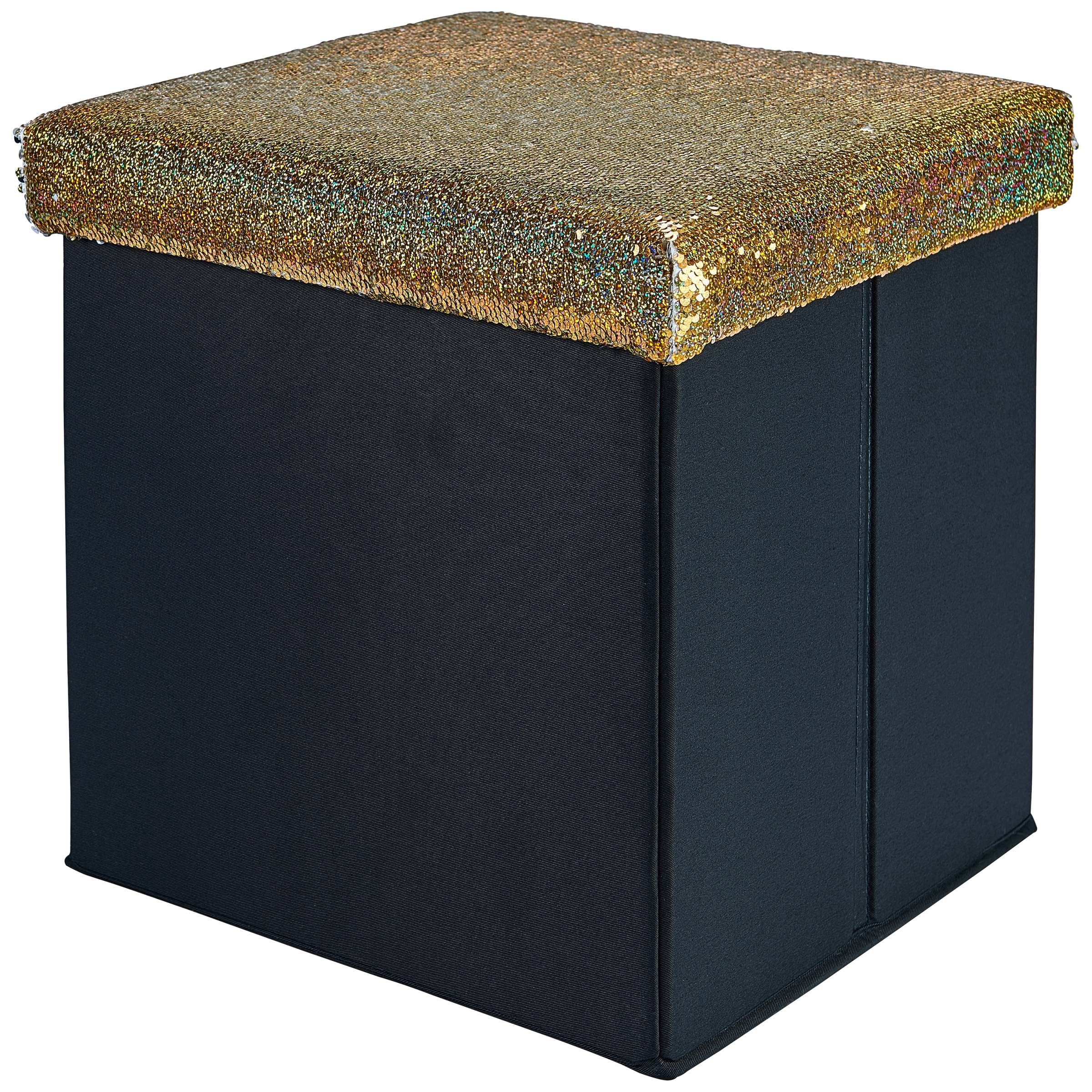 Brandclub - Mainstays Collapsible Storage Ottoman, Gold Glitter Sequins