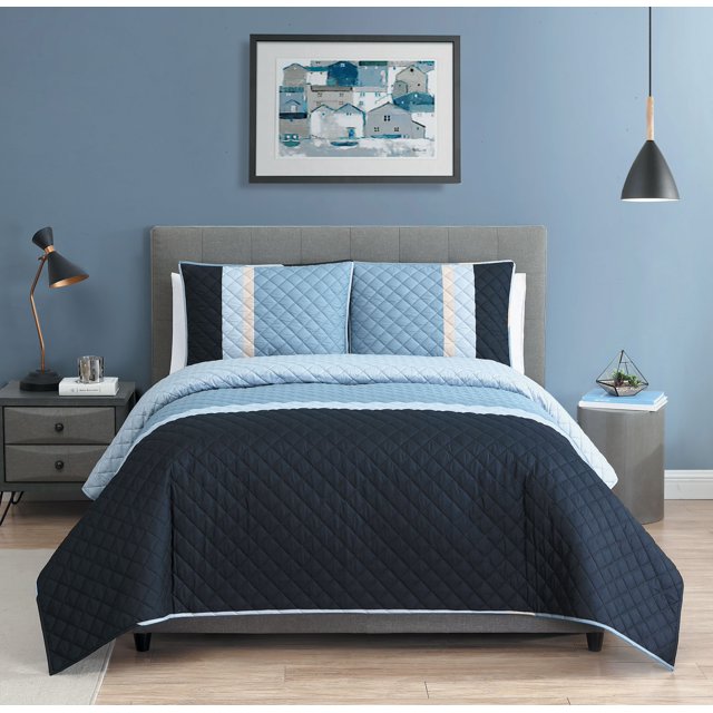 Mainstays Colorblock Pinsonic 3 Piece Full/Queen Quilt Set - Walmart.com