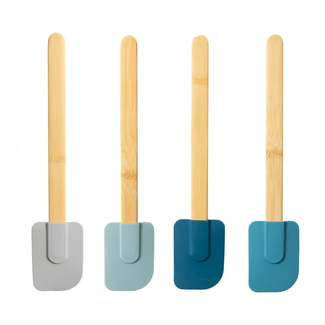 Mainstays Colorful Silicone Spatulas Set 4 with Bamboo Handles, Blue ...