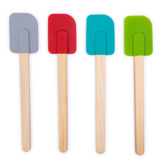 Mainstays Colorful Silicone Spatulas Set 4 with Wooden Handles, Red ...