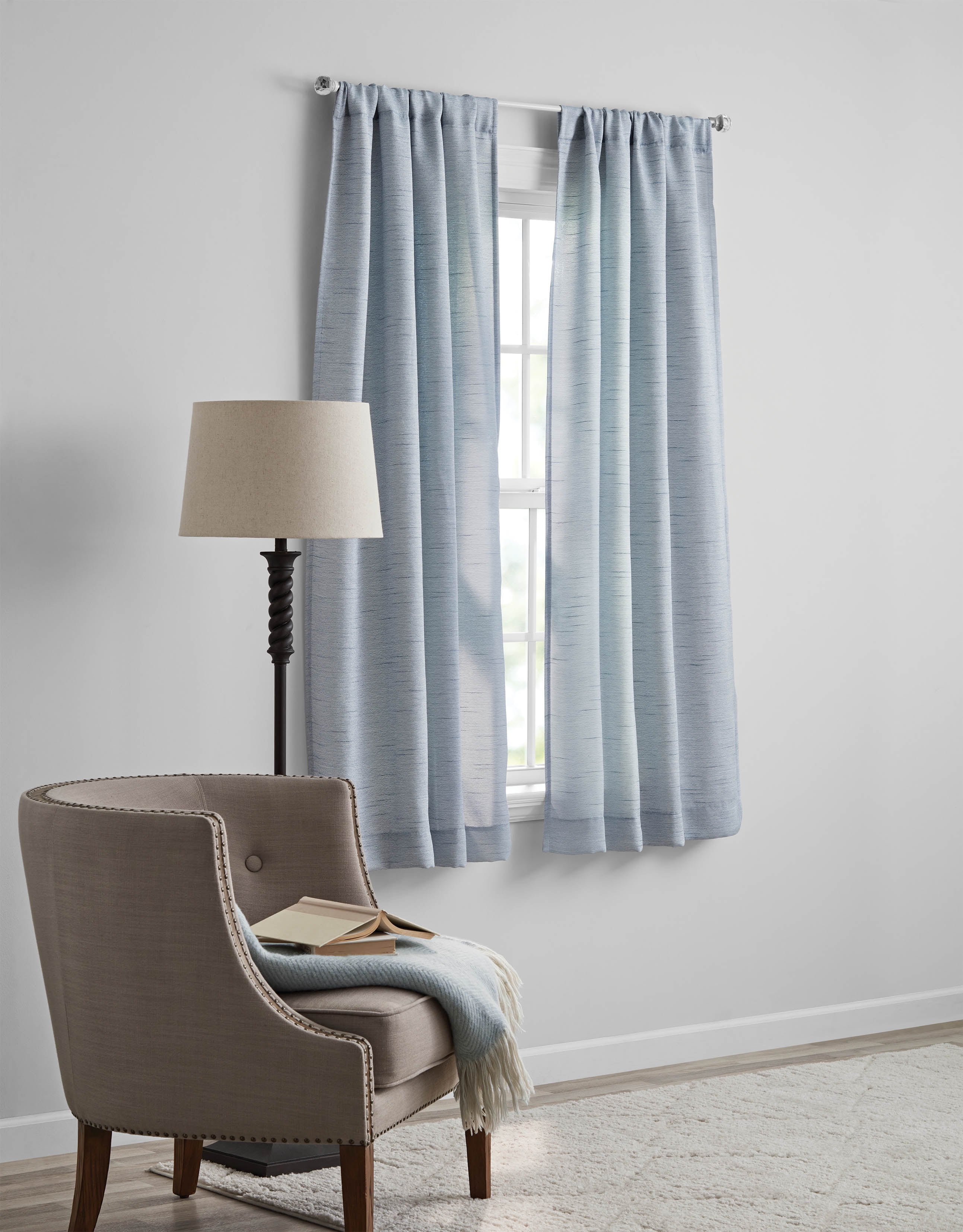 Mainstays Light Filtering Textured Indoor Curtain Pair, 37” W x 63” L ...