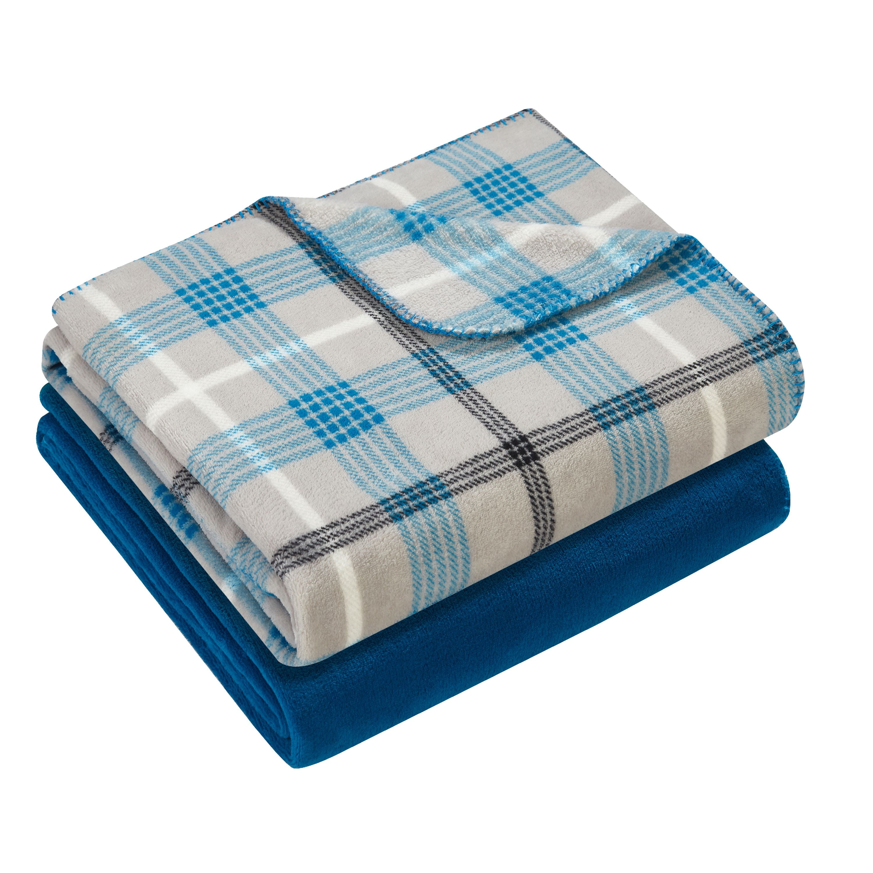Mainstays Blue Plaid Fleece Throws - Set of 2, 60 x 50 - Walmart.com