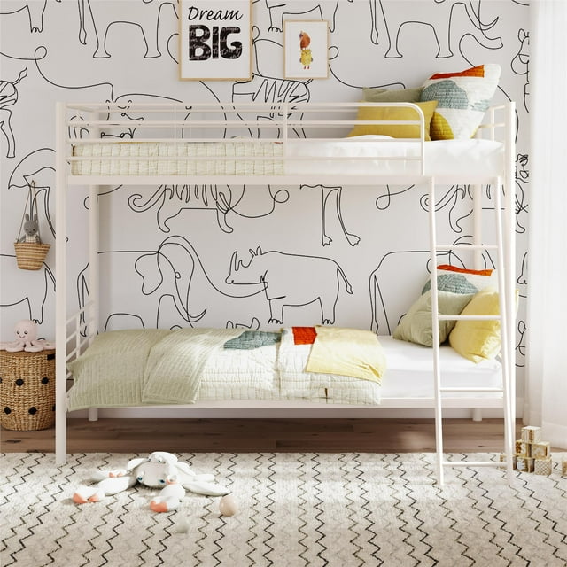 Mainstays Convertible Twin over Twin Metal Bunk Bed, Off White ...