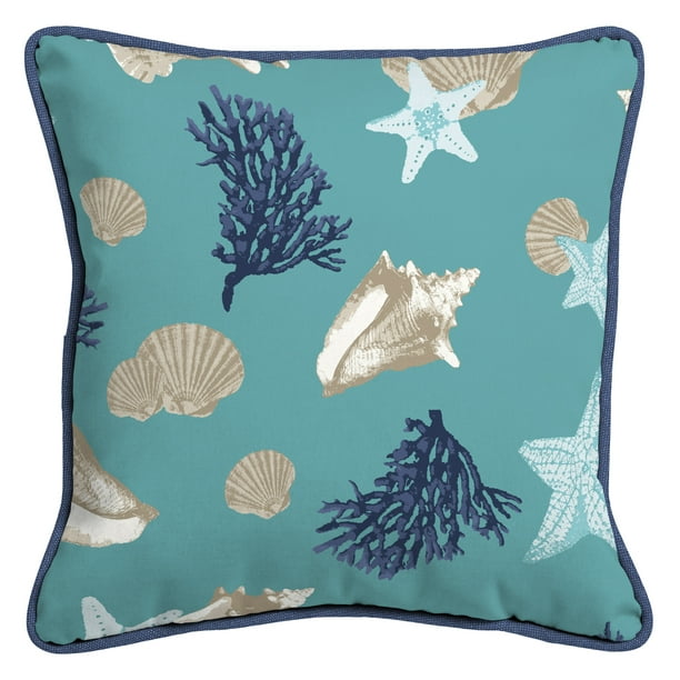 Mainstays Coral Shells 16 In. Square Outdoor Pillow - Walmart Business ...