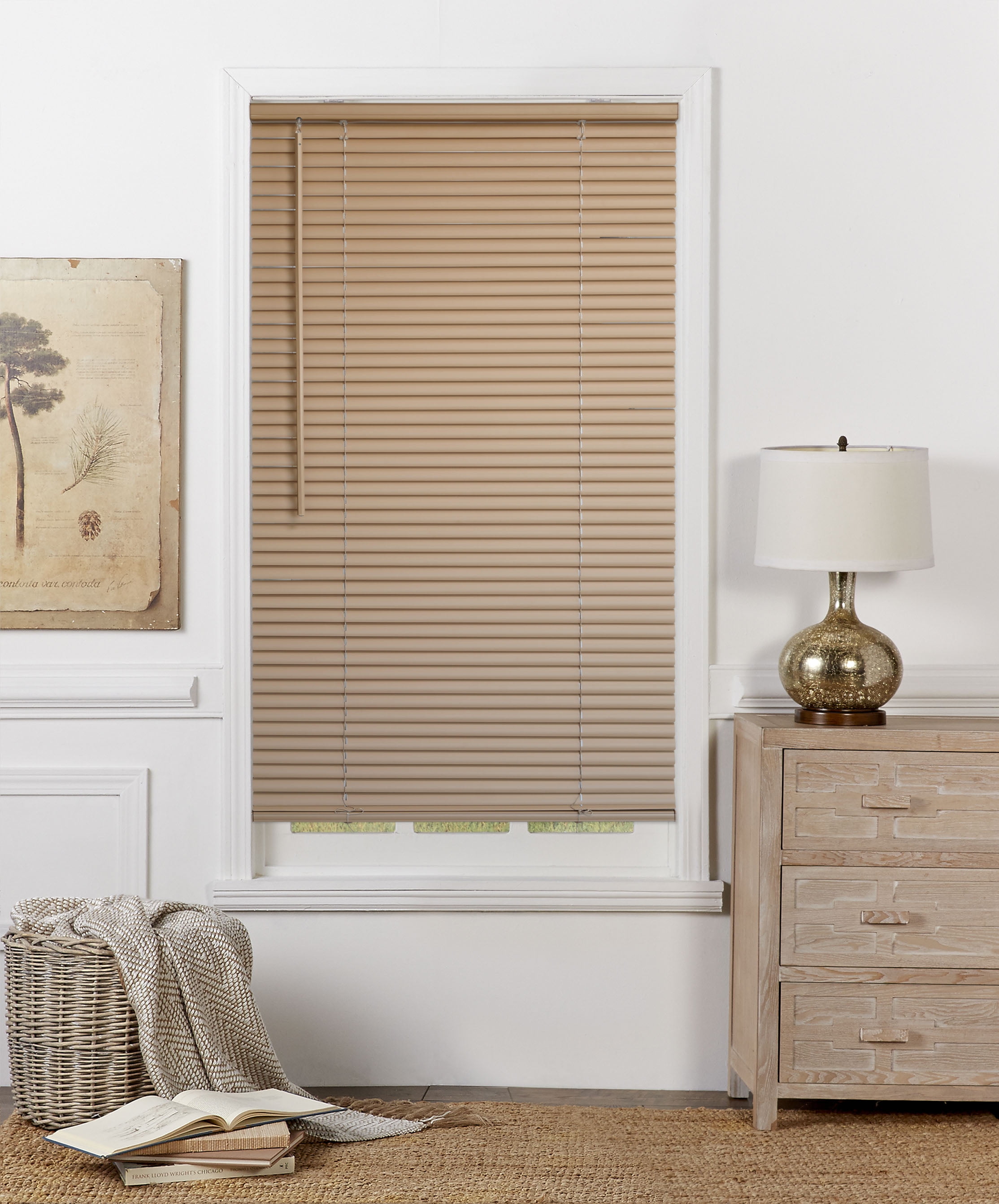 Mainstays Cordless 1" Vinyl Light Filtering Blinds, Khaki - Walmart.com