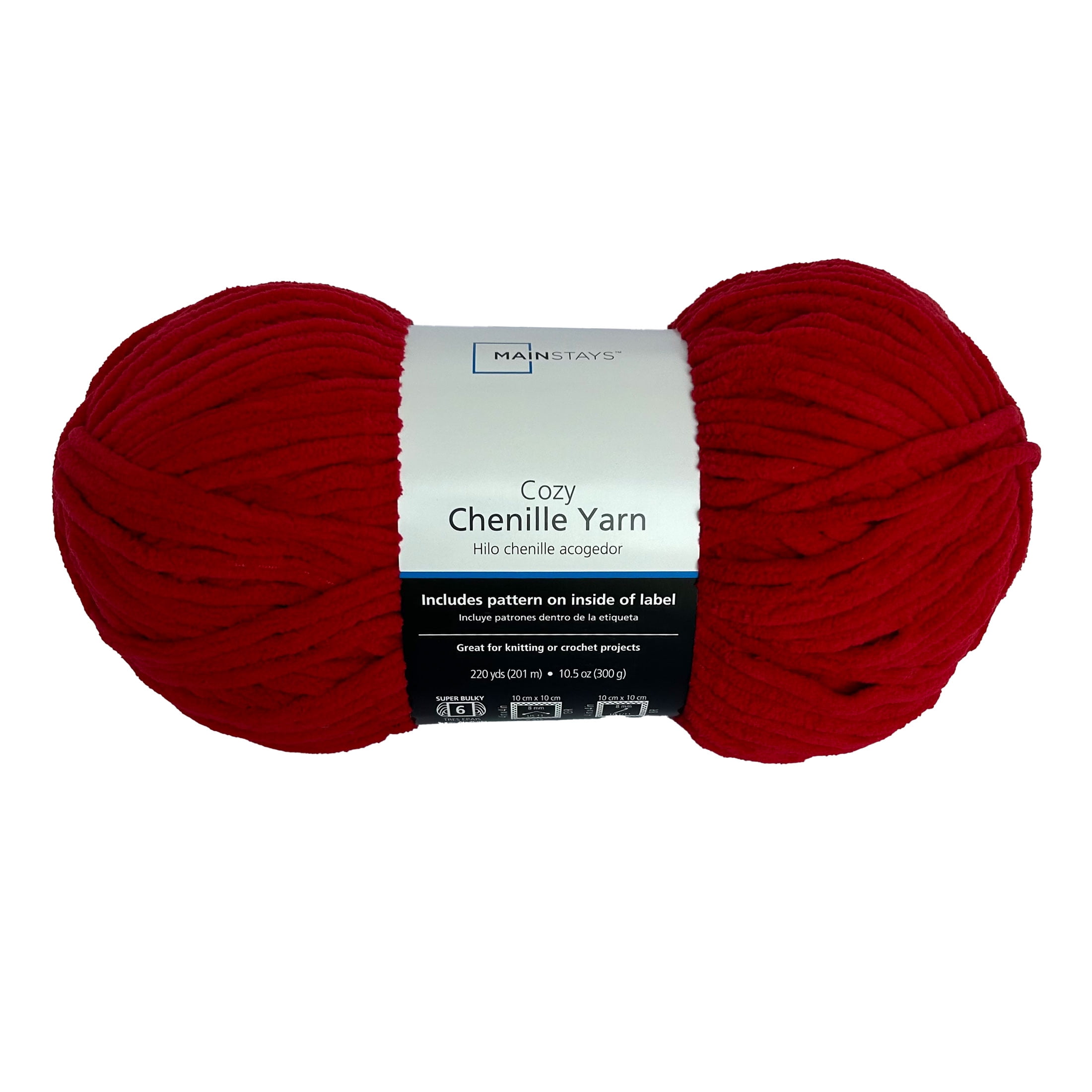 Mainstays Cozy Chenille Yarn, 220 yd, Crimson, Super Bulky, 100% ...