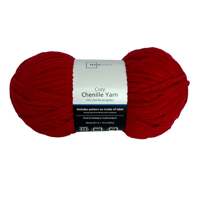 Mainstays Cozy Chenille Yarn, 220 yd, Crimson, 100% Polyester, Super ...