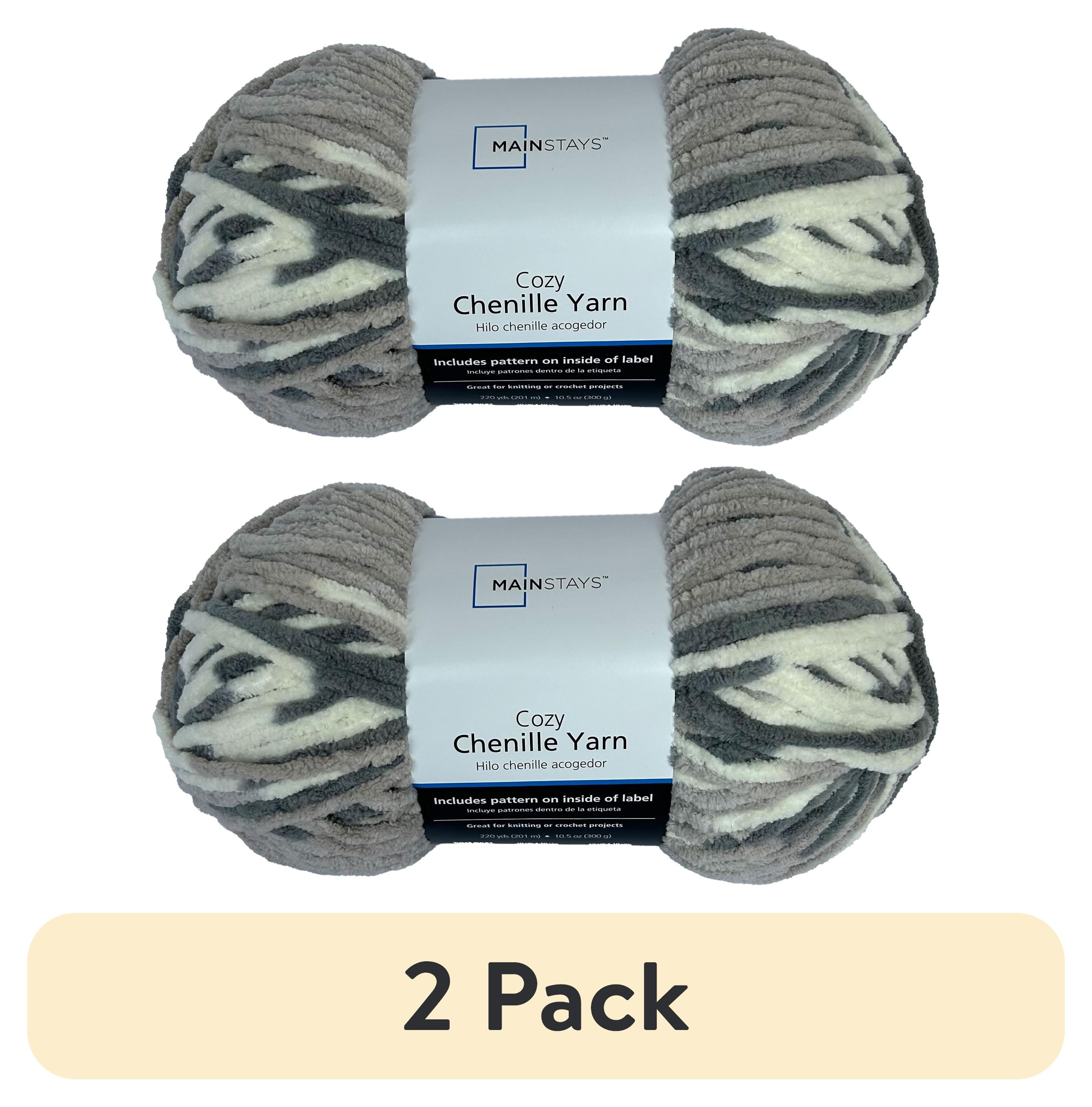 (2 pack) Mainstays Cozy Chenille Yarn, 220 yd, Multi Neutral, 100% ...