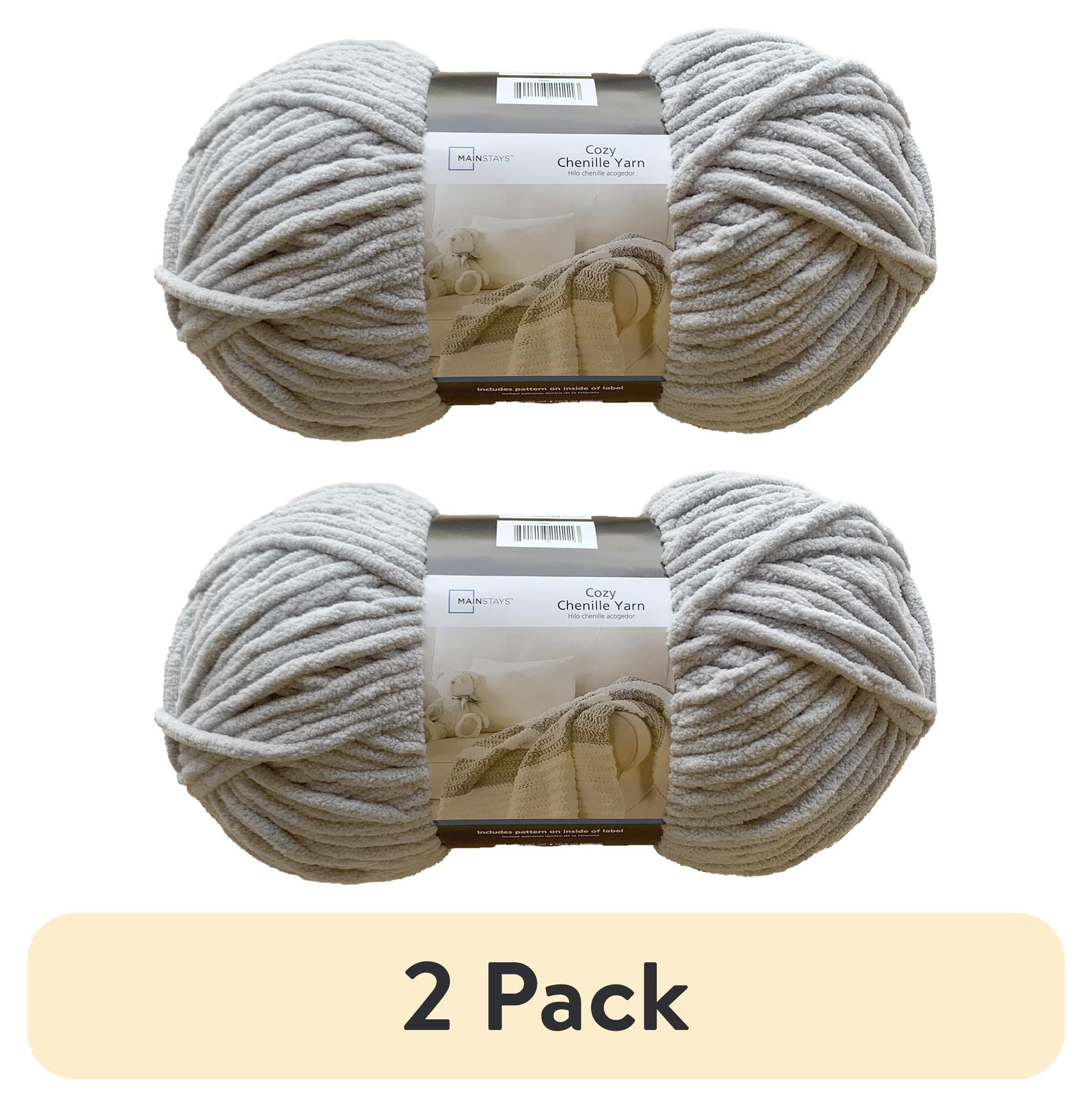 (2 pack) Mainstays Cozy Chenille Yarn, 220 yd, Soft Silver, 100% ...